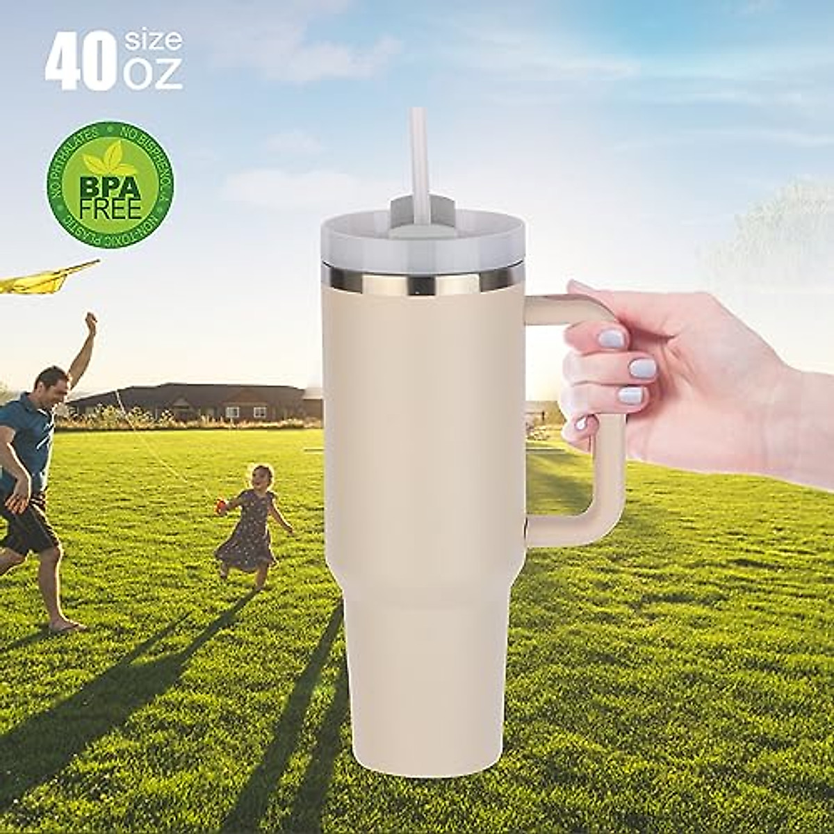 YTTL 40 oz Tumbler with Handle and Straw,1200ml Insulated Cup Reusable Stainless steel,Thermal insulation,leak proof Tumbler,Dishwasher Safe (Viridis)