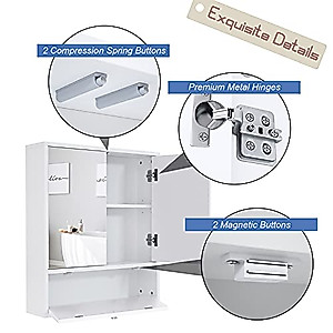GLACER Wall Mounted Storage Cabinet, Bathroom Medicine Cabinet with Double Mirrored Doors and Adjustable Shelf, Ideal for Bathroom, Living Room, Cloakroom, 21.5 x 5.5 x 24.5 inches (White)