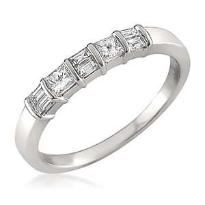 Beyond Brilliance 3/8 Carat Diamond, Channel-Set 14K White Gold Baguette & Princess Cut Diamond Bridal Wedding Band Ring (I-J, I1-I2) Size-5.5