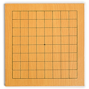 Yellow Mountain Imports Beechwood Veneer 0.4-Inch Etched Beginner's 9x9 Go Game Set Board with Single Convex Melamine Stones - Classic Strategy Board Game (Baduk/Weiqi)