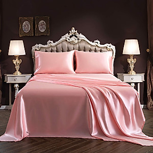 SiinvdaBZX 3Pcs Twin XL Sheets Set, Blush Pink Silky Satin Sheets Twin XL Bedding Set Ultra-Soft Extra Long Bed Sheets for College Dorm
