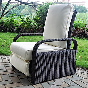 ATR ART TO REAL Outdoor Recliner, Set of 2 Wicker Reclining Chair with Coffee End Side Table, Aluminum Frame Patio Chaise Lounge Chairs with Thicken Cushions（Beige