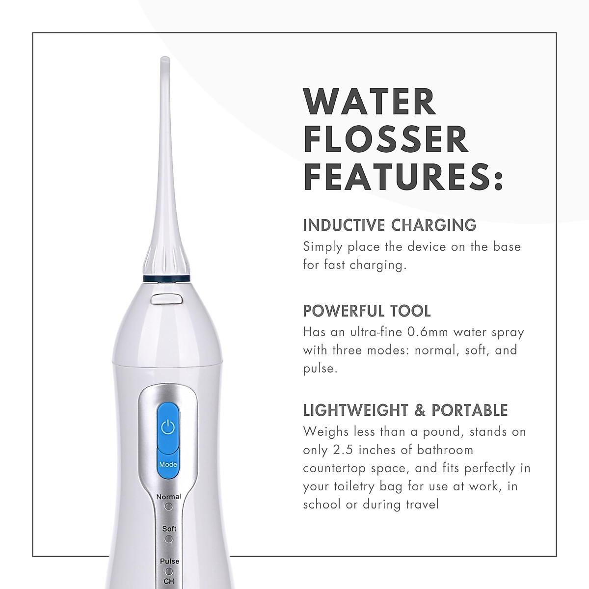 ToiletTree Products Oral Irrigator by Poseidon Portable and Cordless Water Flosser (w/Charging Cradle, White)