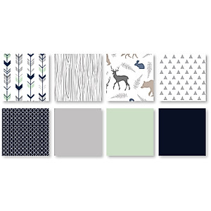 Sweet Jojo Designs Navy Blue, Mint and Grey Woodsy Deer Boys Baby Bedding 11 Piece Crib Set