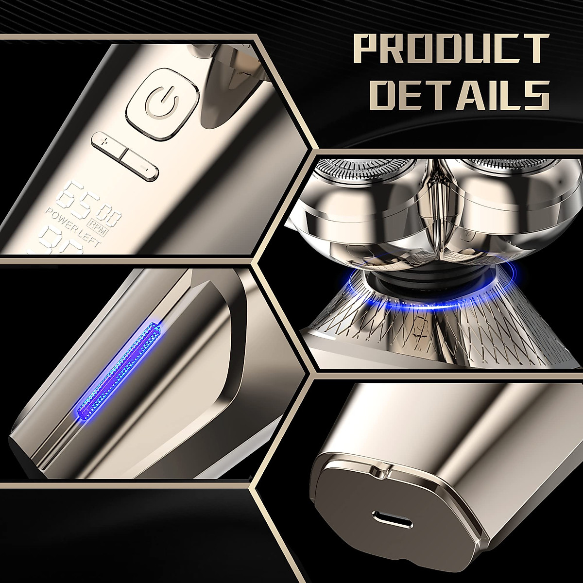 Head Shaver for Bald Men, Electric Razor for Men 5-in-1 Multifunctional Electric Head Shaver Bald Clippers for Men Wet/Dry Waterproof 7D Rotary Shaver Grooming Kit Rechargeable with LED Display