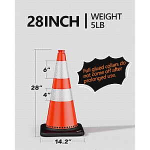 (8 Pack) BATTIFE Traffic Cones 28 Inch with Black Weighted Base,Durable PVC Orange Cone for Traffic Control,Construction Events, Driveway Road Parking Lot