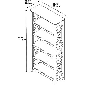 Bush Furniture Key West Shelf | Open Bookcase | Farmhouse Display Library, Bedroom, Living Room, Office | Tall Accent Cabinet, Bing Cherry