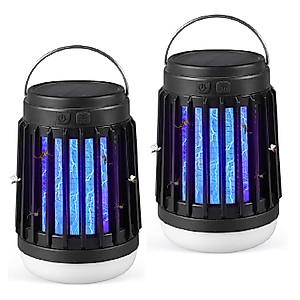2 Pack Solar Bug Zapper Outdoor Waterproof Mosquito Zapper for Patio Home Camping, 3 in 1 Cordless Mosquito Light Killer Portable Small Bug Zapper - Camping Light, Mosquito Killer, Flashlight (Black)