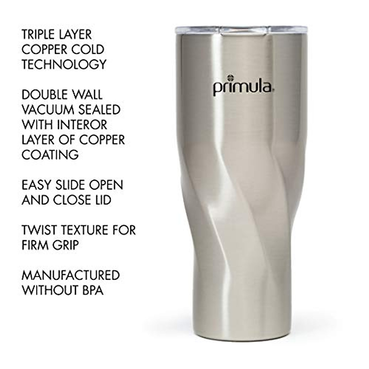 Primula Avalanche Double Walled Vacuum Sealed Thermal Insulated Tumbler Stays Cold or Hot All Day Long, Reusable Thermos, 1 Count (Pack of 1), Brushed Stainless Steel