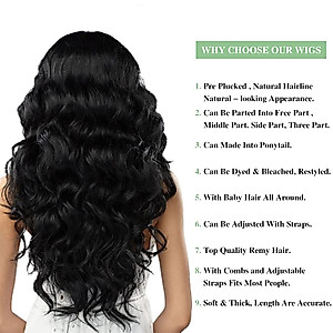 180% High Density HD Transparent Body Wave Lace Front Wigs 4X4 Brazilian Virgin Human Hair Pre Plucked with Baby Hair Glueless Lace Closure Wigs for Women (24inch,Natural Black)