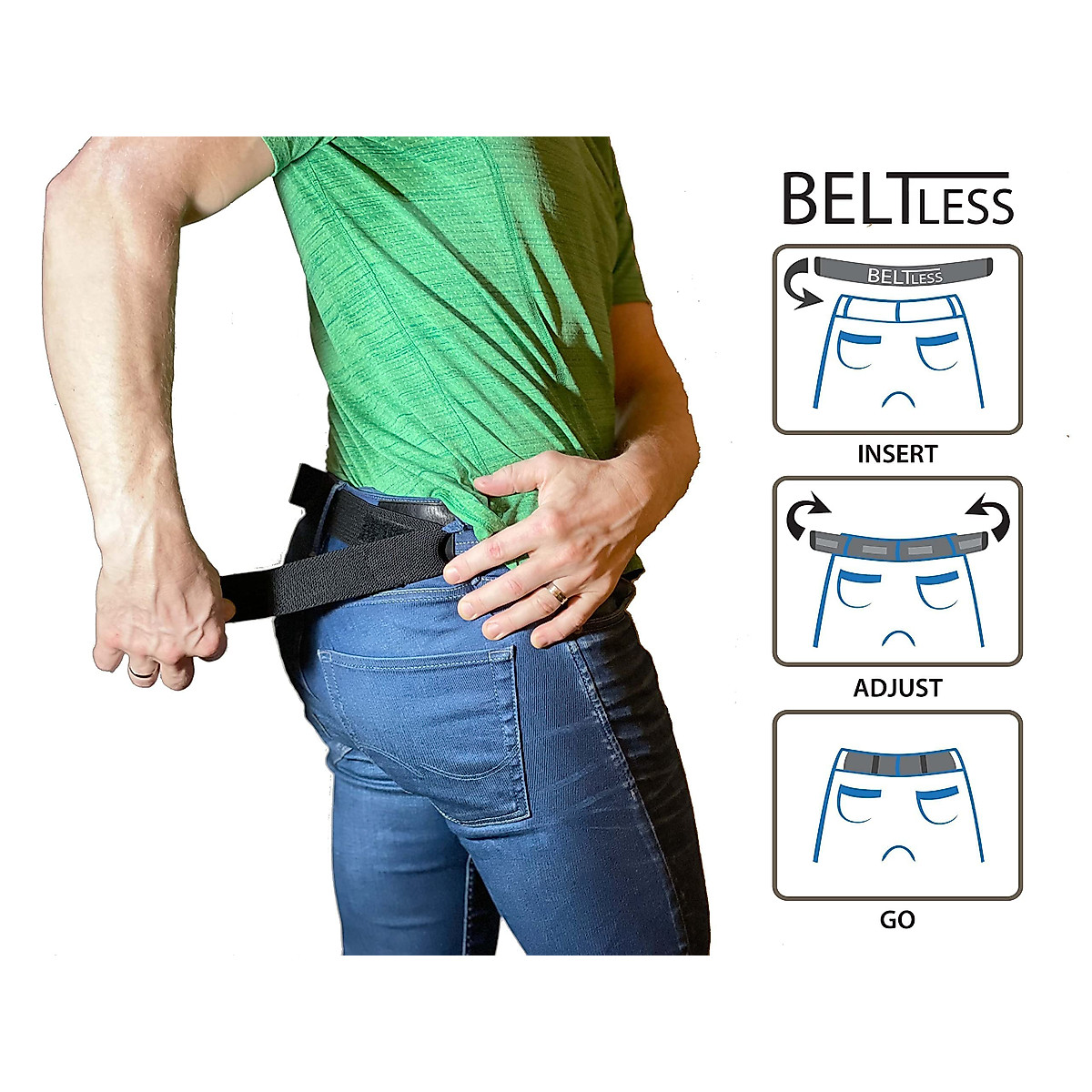 Invisible No Buckle Elastic Belt for Men and Women: 1 1/2" Wide, Waist size adjustable 32" to 48" by Beltless