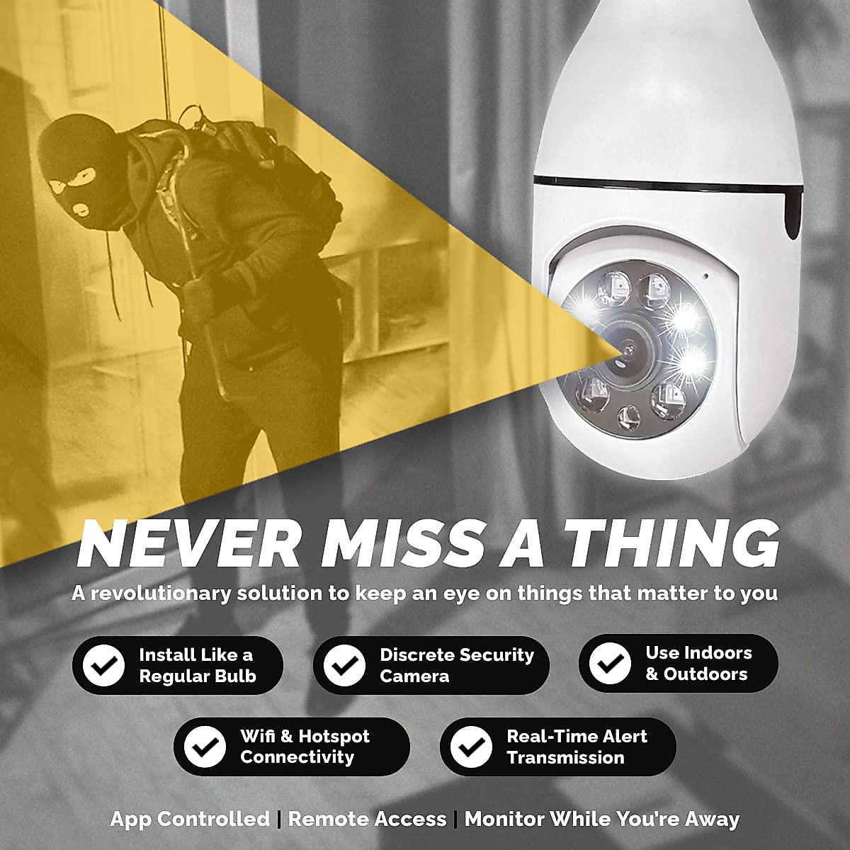 Dot Com Wireless Light Bulb Security Camera - WiFi, Easy to Install, App Controlled Light Socket Security Camera - with Motion Detector, 360 View, 1080P HD, Remote Voice Intercom - Water Resistant