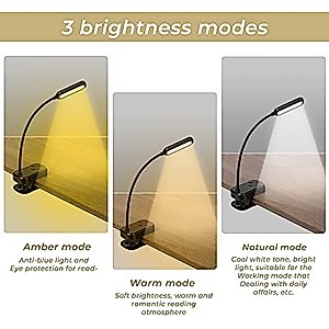 QEZEZA Book Light for Reading in Bed, USB-C Rechargeable Book Light, Reading Light with 16 LEDs, 5 Brightness and 3 Color Modes,1000 mAh Strong Battery Life, 1 Hour Charge for Whole Day Working