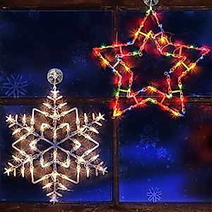 Dazzle Bright 50 Count Christmas Window Lights Decoration, Plug in Waterproof Snowflakes and Star for Bedroom Patio, Wall, Christmas Decor, Wedding, Party, Indoor and Outdoor (White & Multi-Colored)