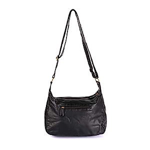 KARLA HANSON Charlotte Pre-Washed Women's Crossbody Hobo Organizer Bag (Black)