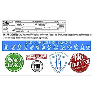 GERBS Unsalted Roasted Whole Sunflower Seed In Shell 1 lb., Top 14 Allergy Free Foods, Healthy Superfood Snack, Non GMO, Dry Roast, No Oils, No Preservatives, Resealable Bag, Gluten Free, Peanut Free, Vegan, Keto, Kosher