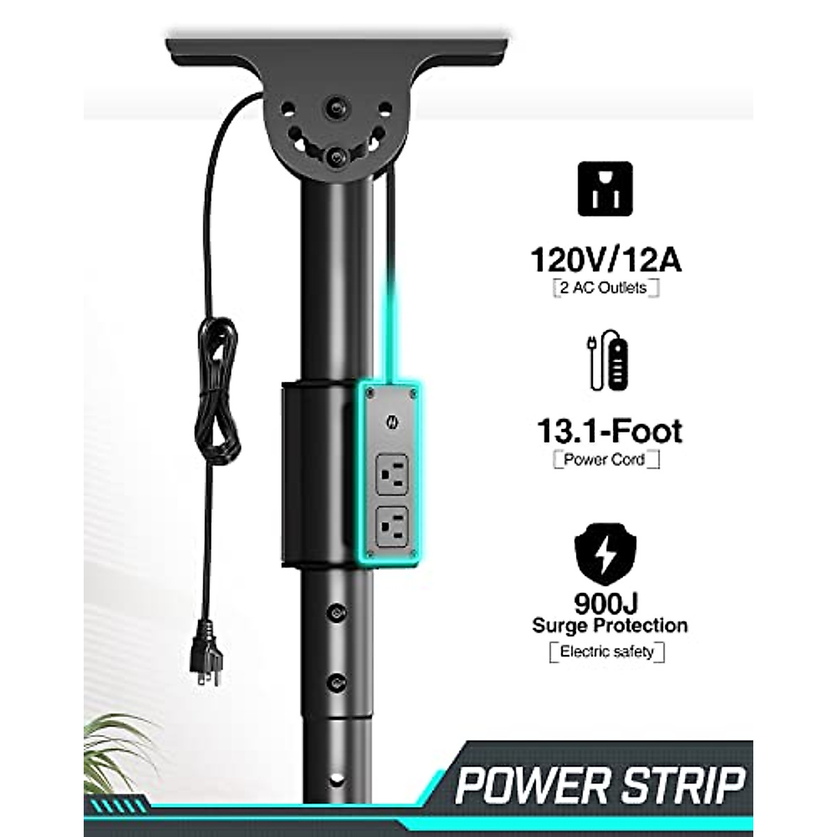 Greenstell Ceiling TV Mount with Power Outlet, TV Mount for 26-65 inch TVs, TV Ceiling Mount with 900J Surge Protection, Swivel, Tilt and 6 Height Adjustable, Max VESA 400x400mm, Holds up to 110Lbs