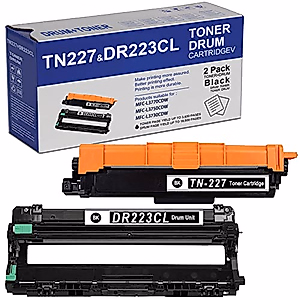 GULOYA Compatible 2-Pack (1 Toner+1 Drum,Black) TN227 DR-223CL TN-227 Toner Cartridge and DR223CL Drum Unit Replacement for Brother MFC-L3770CDW HL-3210CW DCP-L3550CDW Printer