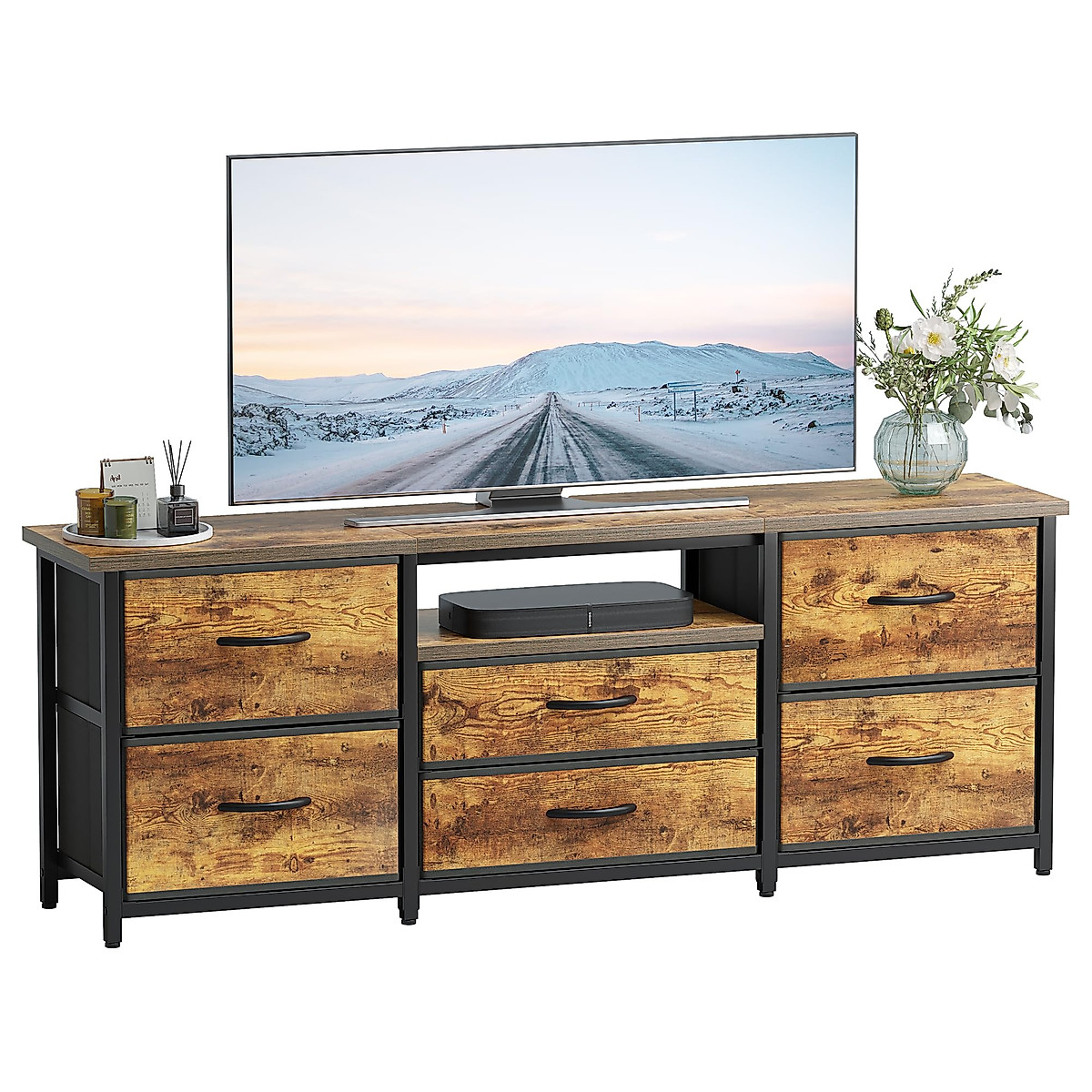 Treesland Dresser TV Stand for TVs up to 65 inches, TV Stand for Bedroom, TV Stand for Living Room, TV Stand with Storage, Entertainment Center, Media TV Console,55 inches, Brown