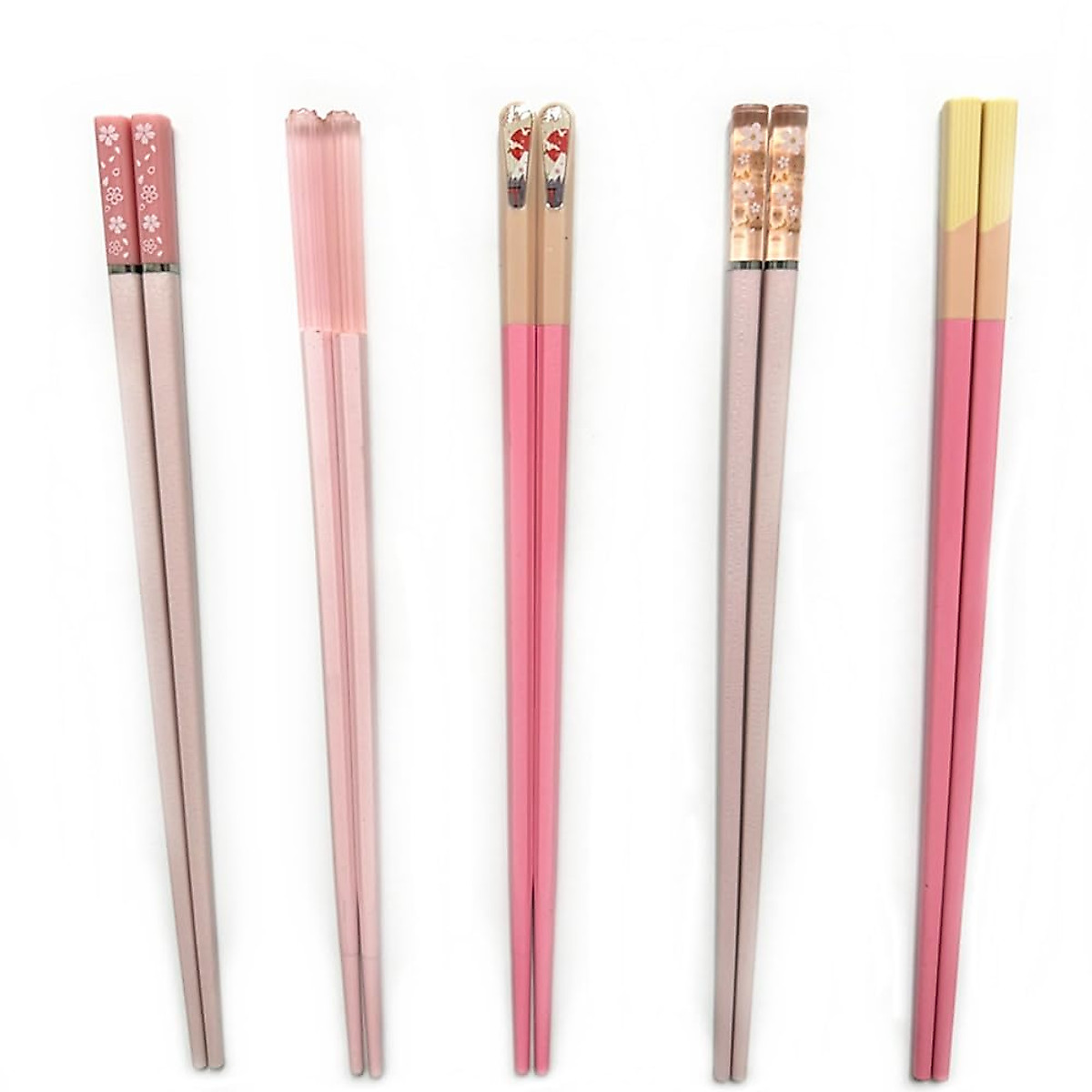 5 Pairs Fiberglass Reusable Chopsticks, Non-Slip,Chopsticks Set for Sushi, Ramen,Dumpling, Asian Cuisine,Noodles, Bento box,Chinese Japanese Korean Chopsticks, Pink