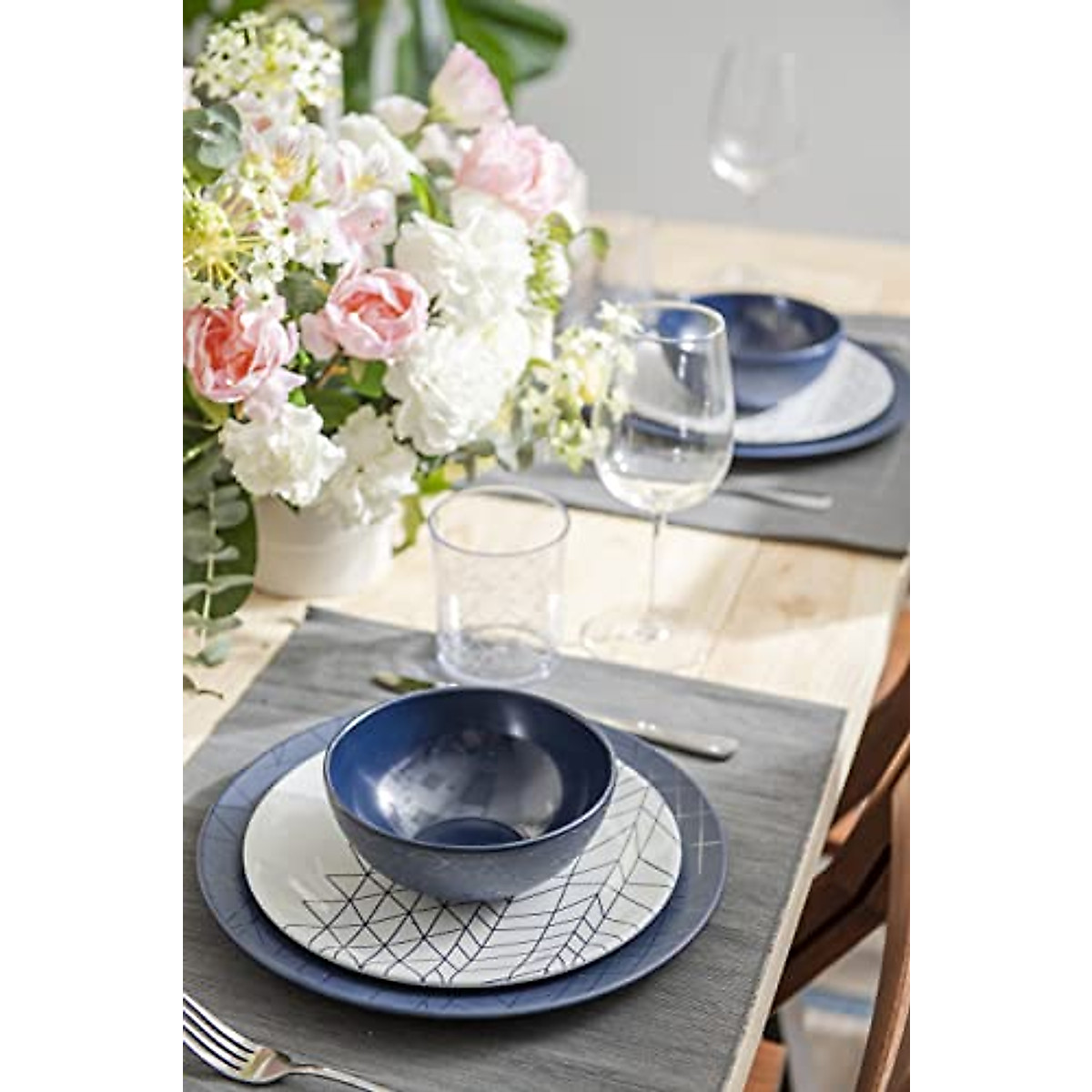 bzyoo 12 Piece Melamine Dinnerware Set - Durable, Dishwasher Safe Plates and Bowls - Dinning, Parties, Camping Dish Set Spidy Blue Collection