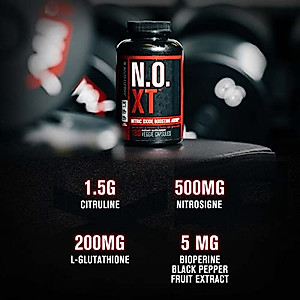 N.O. XT Nitric Oxide Supplement With Nitrosigine L Arginine & L Citrulline for Muscle Growth, Pumps, Vascularity, & Energy - Extra Strength Pre Workout N.O. Booster & Muscle Builder - 180 Veggie Pills
