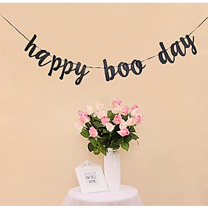 StarsGarden Happy Boo Day Black Glittery Garland - Halloween Party Decorations,Bats Decor,Halloween Bats,Halloween Boo Banner for Mantle Home Decor