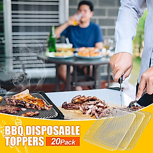 Mifoci 20 Pcs Disposable Grill Topper Non Stick BBQ Grill Grates 12x16 Inch Grill Mesh Mat Disposable Pans for Outdoor Liners Cooking Grid Grates Pad for Camping Picnics Meat