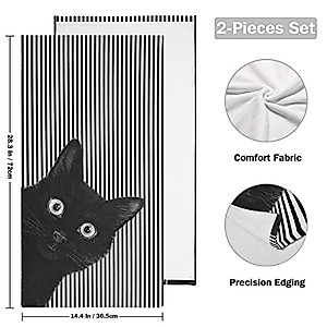 Black Cat Hand Towels Set of 2 Vertical Stripe Absorbent Soft Dry Towel Dish Towels for Bathroom Laundry Room Spa Decor