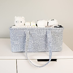 Baby Diaper Caddy Organizer Basket for Nursery Changing Table - Car Storage Bin Tote Bag for Nappy, Diapers, and Wipes - Newborn Registry Shower Gift for Girl and Boy Must Haves - Travel Bin (Gray)