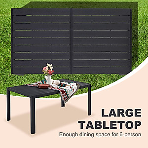 VICLLAX Outdoor Dining Set All Weather Patio Furniture with Slatted Patio Dining Table and 2 Outdoor Benches for Backyard Garden Poolside Deck, 3 Pieces Black