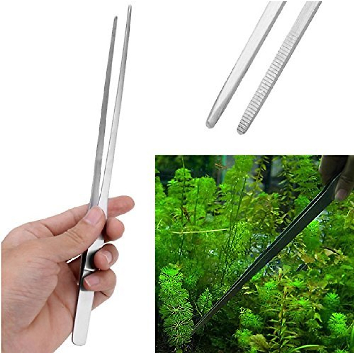 LGEGE 2pcs Long Handle Stainless Steel Straight and Curved Tweezers Nippers for Garden, Kitchen, Indoors and Outdoors