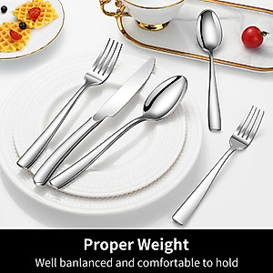 40-Piece Silverware Set, Heavy Duty Stainless Steel Flatware Set Service for 8, Modern Design Cutlery Utensil Sets, Dinner Fork Knife Spoon Eating Tableware Sets for Home, Dishwasher Safe