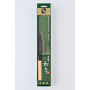 Seki Sanbonsugi Japanese Utility Chef Kitchen Knife, KUROUCHI Carbon Tool Steel Ajikiri Small Deba Knife, Shiraki Wooden Handle, 105 mm, Made in Seki Japan
