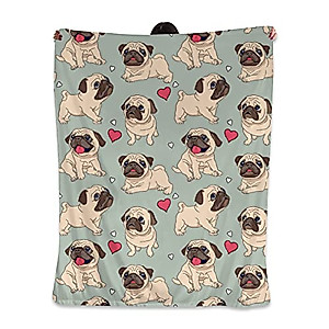 Pug Blanket Flannel Fleece Throw Blankets for Bed Couch Sofa Chair Dog Gift 50X40 inches