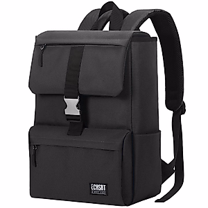 ECHSRT Laptop Backpack Water Resistant Casual Weekend Daypack, College School Wide Open Bag Fits 15.6 Inch Computer & Tablet, Bookbag for Women Men, Black