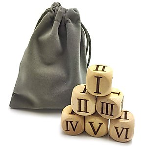 Hometu Set of 6 Pieces 20MM Wood Dice Set Creative Design Roman Number Pattern Wood Rolling Dices Party Game Roll Decider
