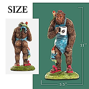 Redwix Bigfoot Statue 11 inch, Garden Gnomes Outdoor, Sasquatch Statue with Cup of Coffee for Outdoor Decor, Bigfoot Gifts