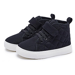 BMCiTYBM Toddler Boys Girls High Top Canvas Sneakers Kids Baby Walking Shoes Lightweight Breathable Athletic Running Shoes Black Size 5 Toddler