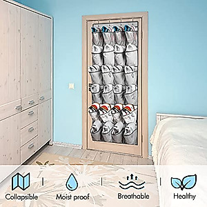 Felibeaco 2 Pack Over The Door Shoes Organizers, Behind Door Shoes Hang Holder Rack with 48 Mesh Large Pockets, Clear Fabric Shoes Hanger Storage Organizer Bag for Bedroom,Pantry,Dorm,Gray