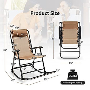 Tangkula Outdoor Folding Rocking Chair, No Assembly Required, Foldable Rocker Recliner with Headrest, Portable Lounge Chair for Camping, Patio, Lawn, Garden, Yard or Balcony Beige