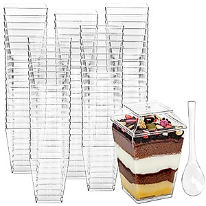 Colovis Desert Cups with Lids and Spoons, 100 Pack 5 OZ Clear Square Parfait Cups Plastic Appetizer Cups for Party Cheesecakes Puddings Fruits (100)