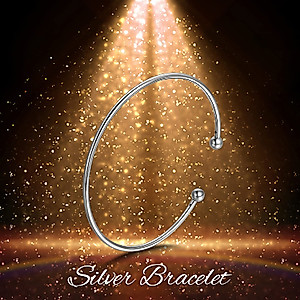 EXRANQO 925 Sterling Silver Open Bangle Bracelet Two Bead Cuff Bangle for Women Jewelry Presents