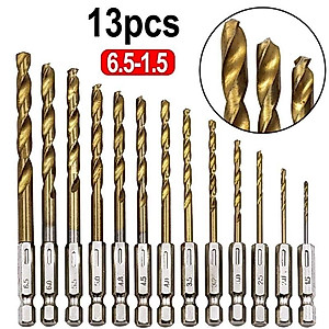 JUN-STORE SENMIAO-TH 13Pcs Kit Mini Repairing Tool Twist Drill Auger Bit Set Electric Screwdriver Head with Hexagon Handle for Woodworking (Color : Gold)