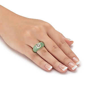 PalmBeach 10K Yellow Gold Genuine Green Jade and Round Genuine White Topaz Bezel Set Ring Sizes 6-10 Size 7