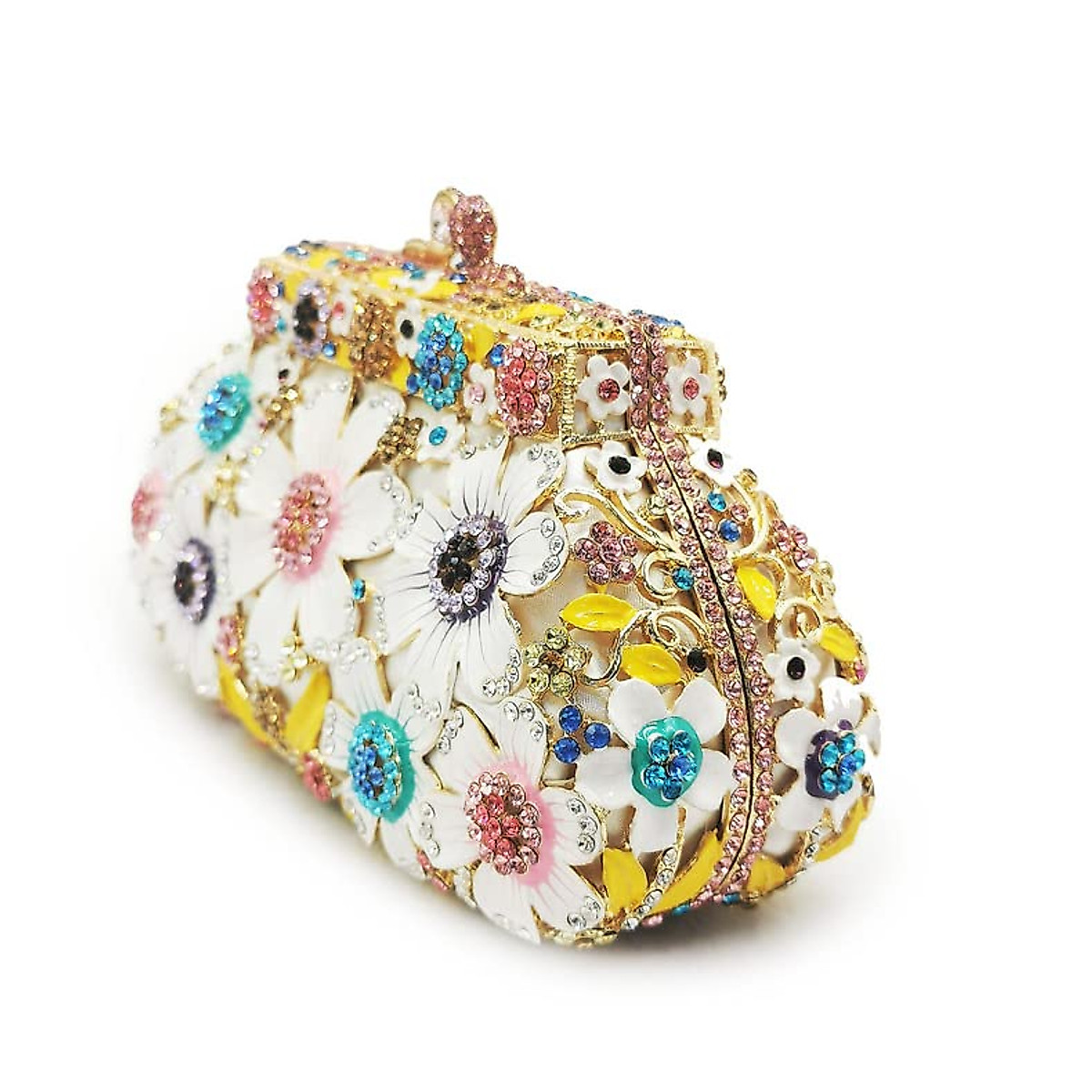 UMREN Women Vintage Flower Rhinestone Clutch Crystal Evening Bag Purse Wedding Cocktail Bag Purple