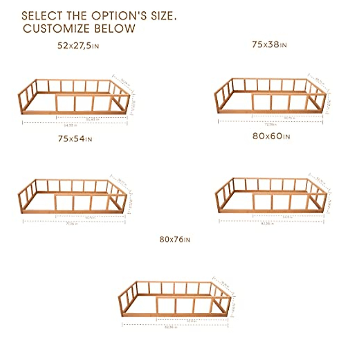 BUSYWOOD Platform Bed for Nursery - Bedroom Furniture for Toddlers - Montessori Floor Bed in Playroom for Boy and Girl (Model 10, Floor Bed without Slats)