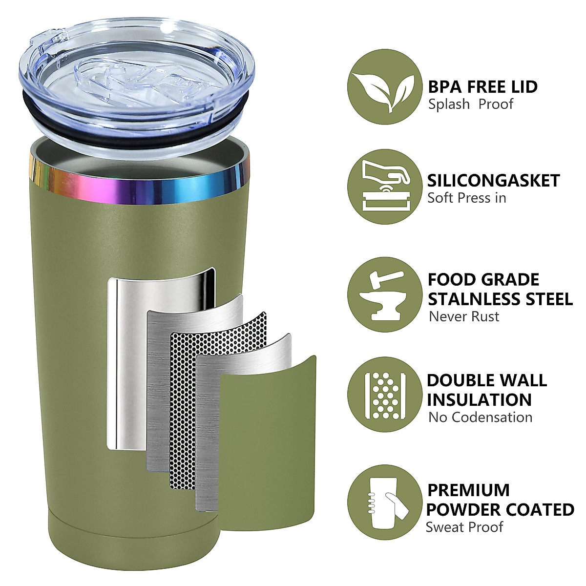 Icesip 20oz Tumbler with Lid And Straw,Stainless Steel Vacuum Insulated Mug,Double Wall Vacuum Insulated Coffee Cups for Cold & Hot Drinks,Insulation Travel Tumblers Cups