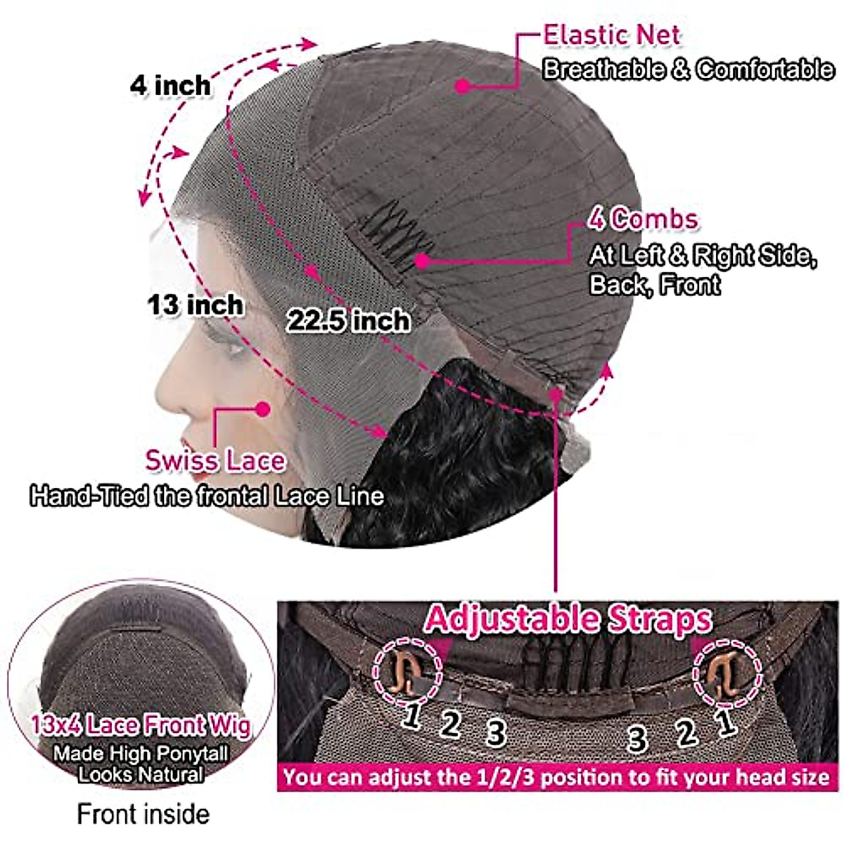 Body Wave Lace Front Wigs Human Hair 13x4 HD Lace Frontal Wig 18 inch Pre Plucked With Baby Hair 150% Density Brazilian Virgin Human Hair Lace Front Wigs for Black Women Glueless Natural Black 18inch