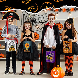 Sinload 24 Pcs Halloween Trick or Treat Bags with Handles Paper Candy Gift Bags Halloween Goodie Bags Halloween Paper Snacks Bags for Holiday Treats Kids Halloween Party Favors Supplies